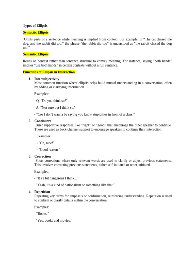 Types of Ellipsis | PDF | Semantics | Sentence (Linguistics)