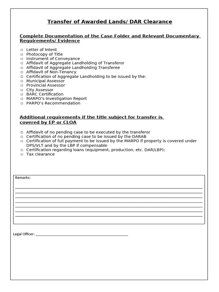 Dar Clearance Checklist | PDF