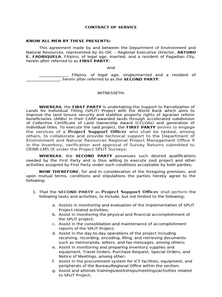 DENR Project Support Officer Reviewed Contract - EDITED | PDF