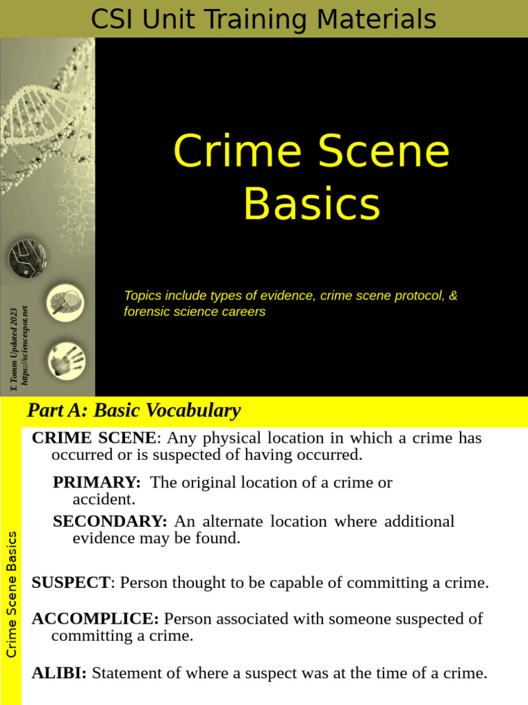 Crimescene Basics PP T | PDF | Crime Scene | Forensic Science