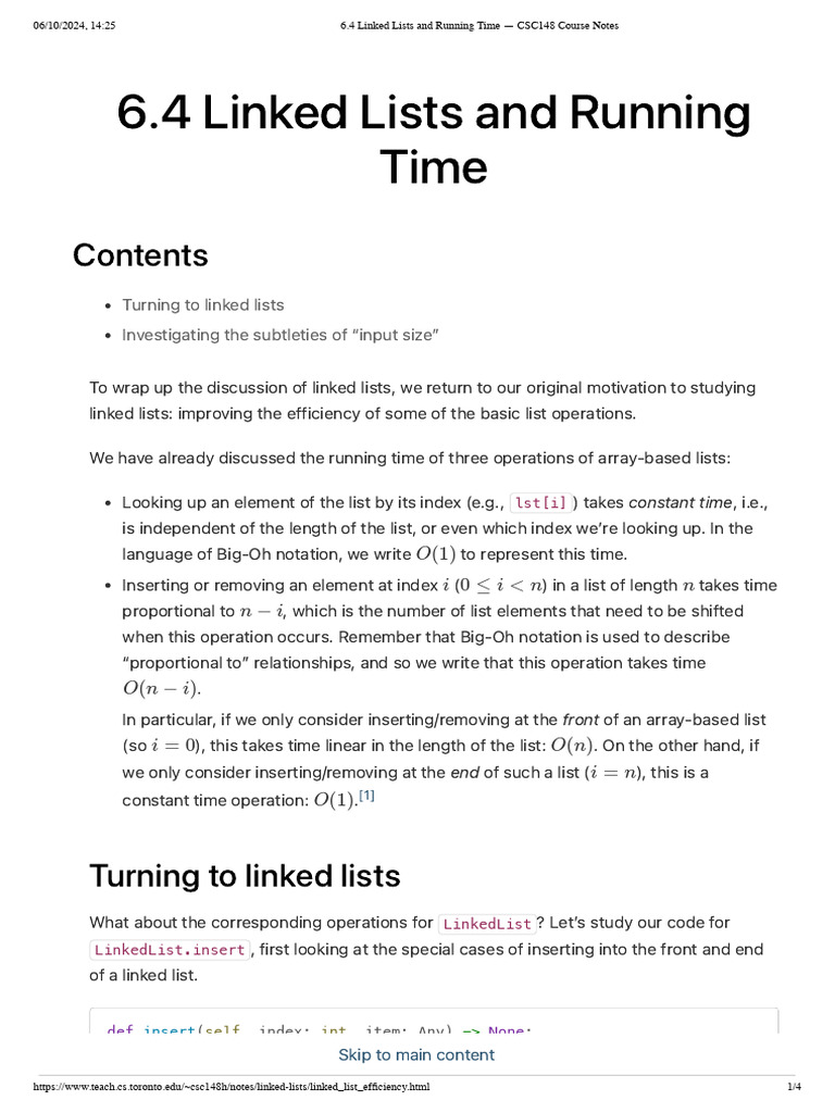 6.4 Linked Lists and Running Time - CSC148 Course Notes | PDF ...