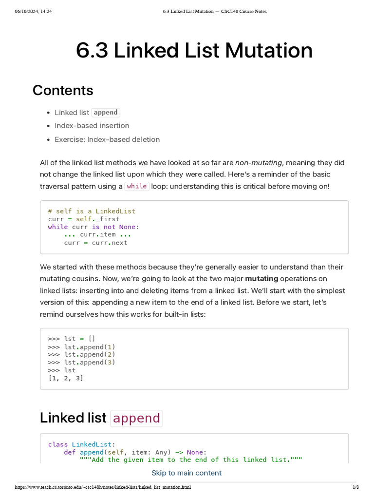 6.3 Linked List Mutation - CSC148 Course Notes | PDF | Computer Science ...