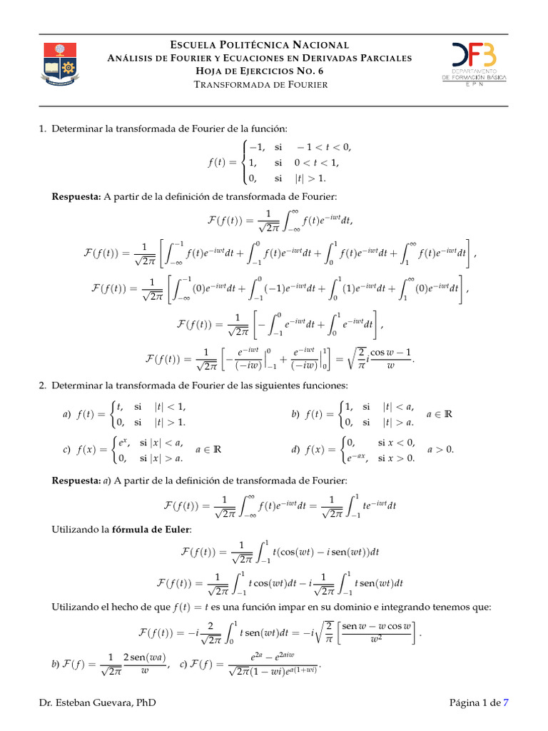 Hojas de Ejercicios Analisis de Fourier-6 Transformada de Fourier | PDF | Integral | Funcion ...