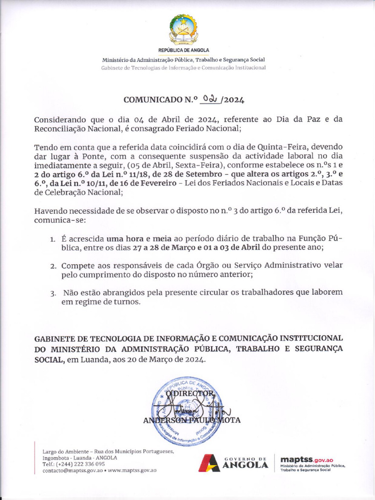 Comunicado Feriado 4 Abril | PDF