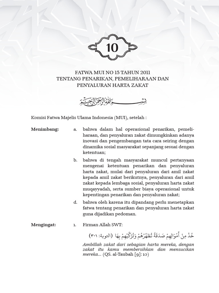 Fatwa MUI No 15 Tahun 2011 Tentang Penarikan, Pemeliharaan, Dan ...