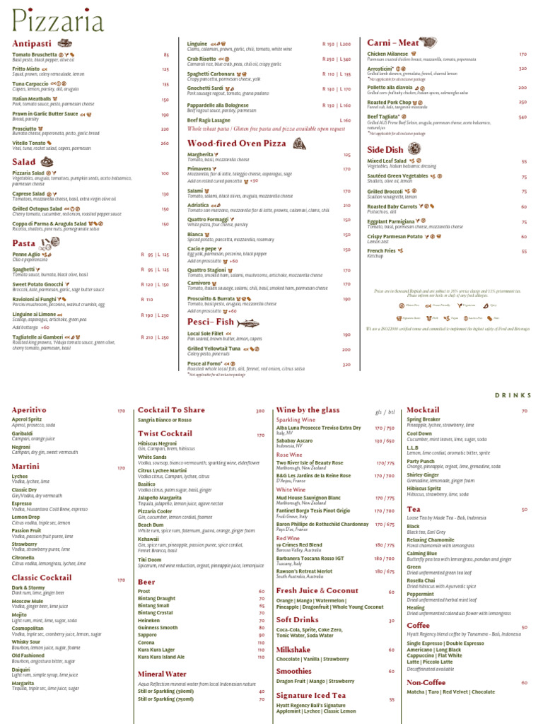 Pizzaria Menu | PDF | Pesto | Lime (Fruit)