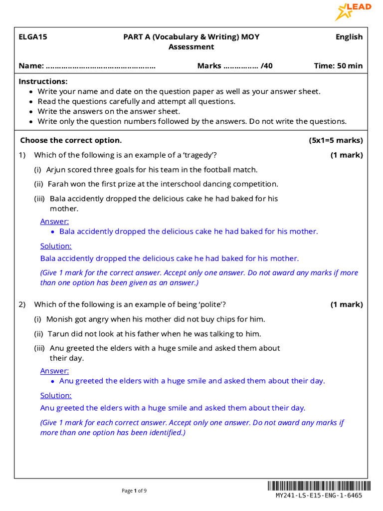 English Vocabulary & Writing Assessment | PDF