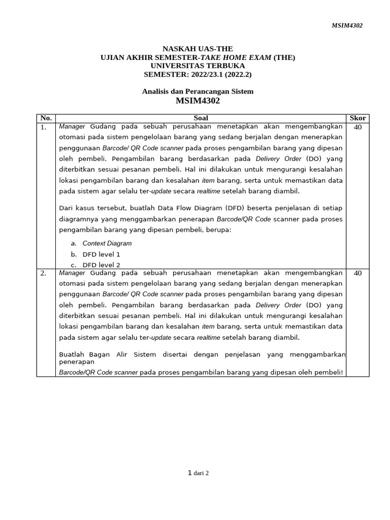 Analisis Dan Perancangan Sistem MSIM4302 | PDF