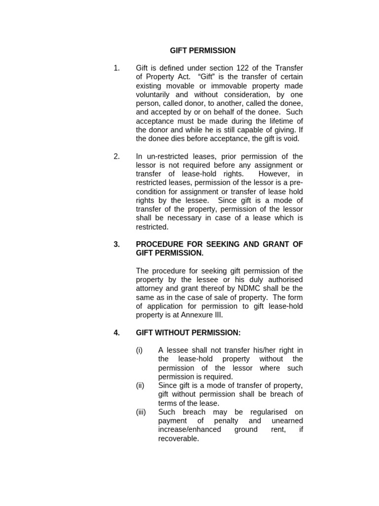 Guide Lines (Gift Permission) | PDF | Lease | Property