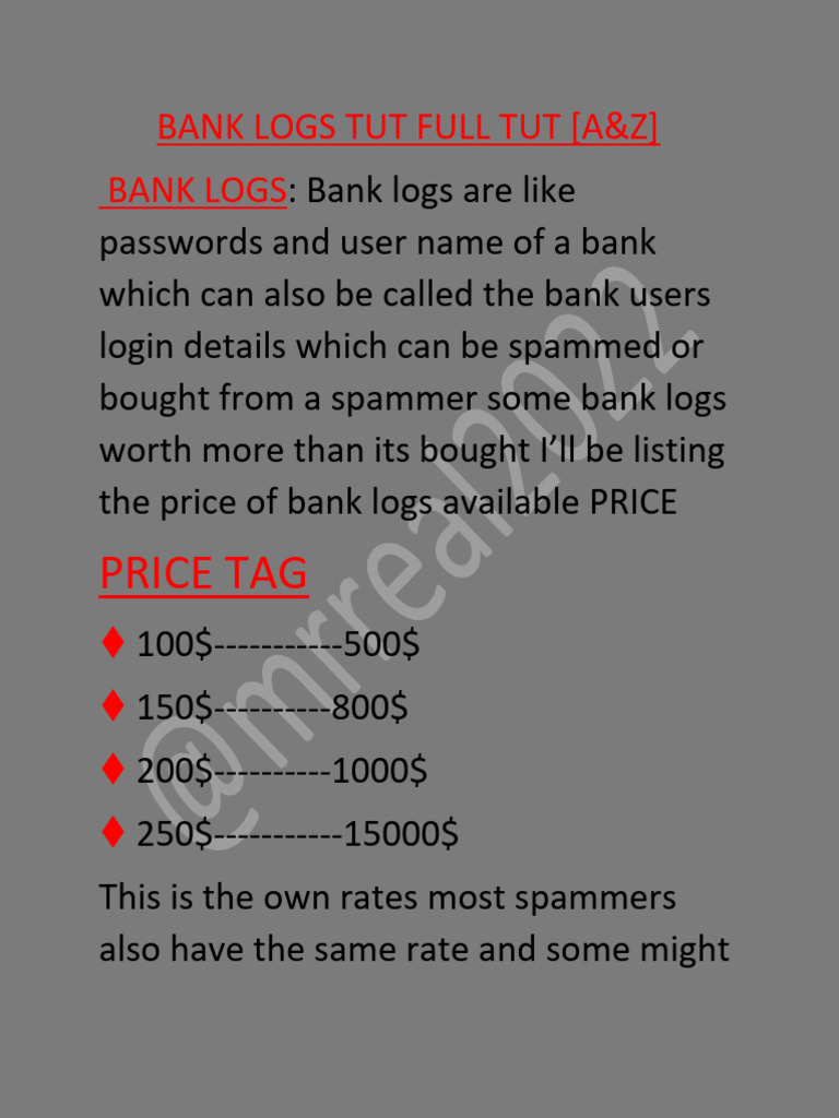 Bank Logs Tutorial & Pricing Guide | PDF