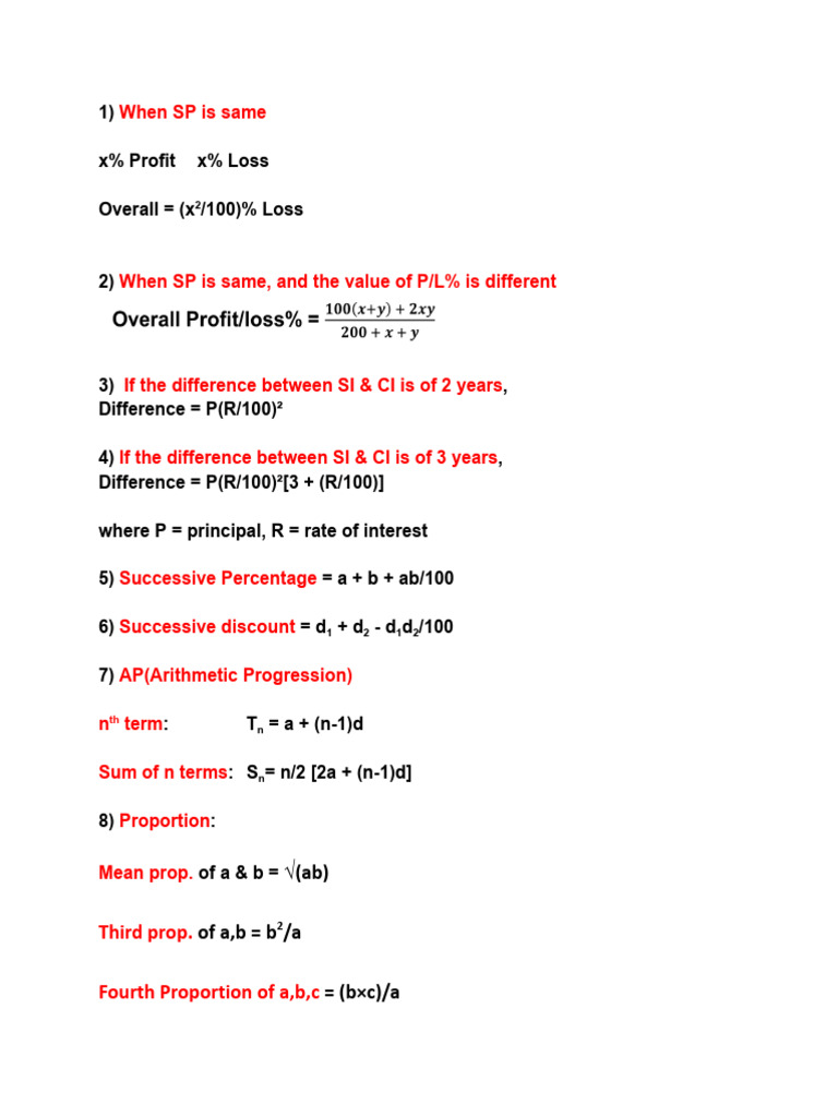 10 Imp Arithmetic Formula List For SSC CGL 2023 | PDF