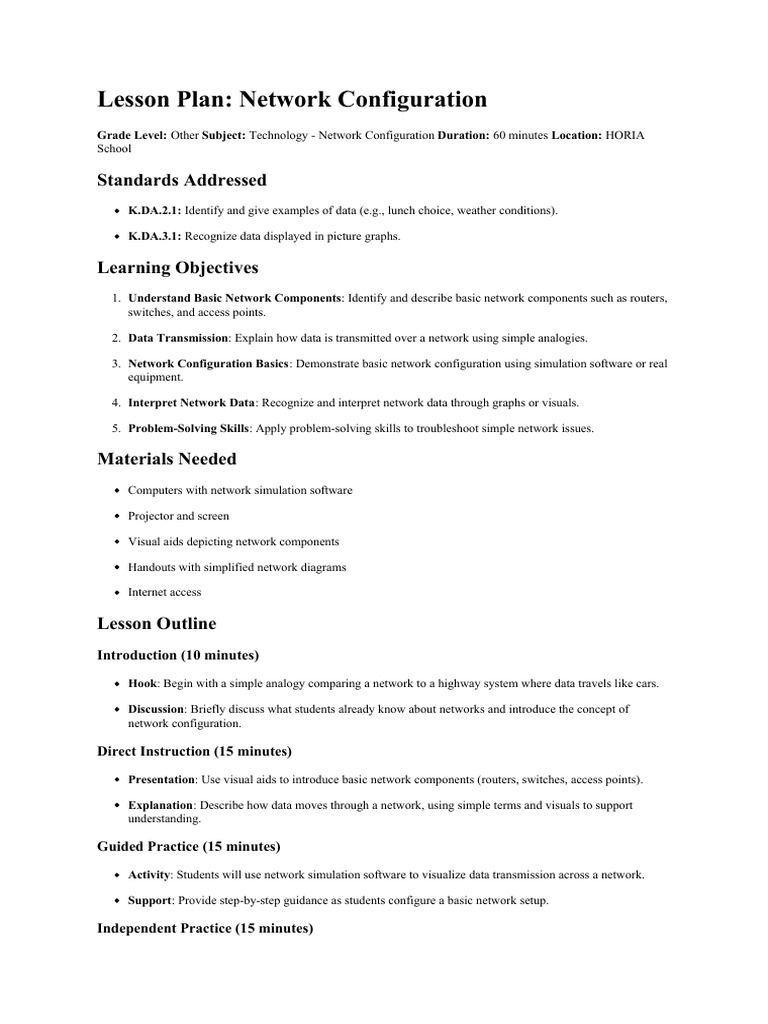 Lesson Plan - Network Configuration | PDF | Computer Network | Simulation