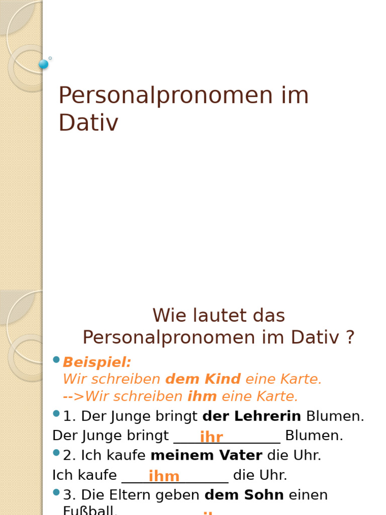 Personalpronomen Im Dativ Grammatikubungen - 65840 | PDF