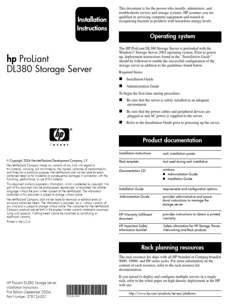 HP ProLiant DL380 Install Guide | PDF | Electrical Connector | Hewlett ...