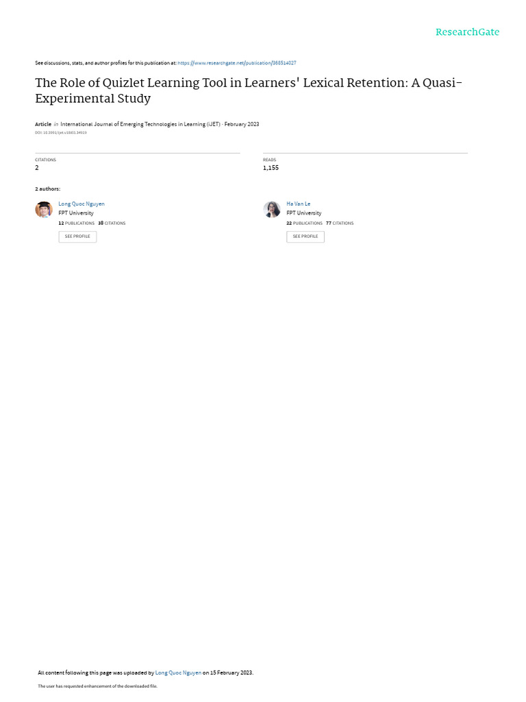 The Role of Quizlet Learning Tool in Learners' Lexical Retention: A ...