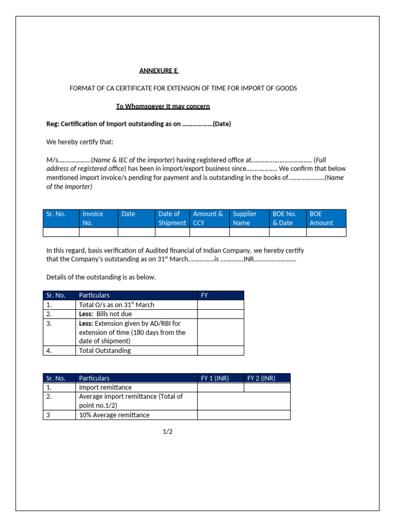 CA Certificate Format - Blank | PDF
