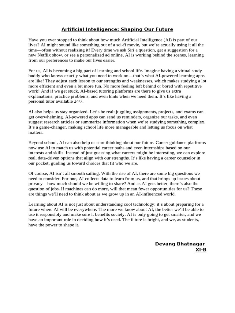 Artificial Intelligence Article For School Magazine by Devang Bhatnagar ...