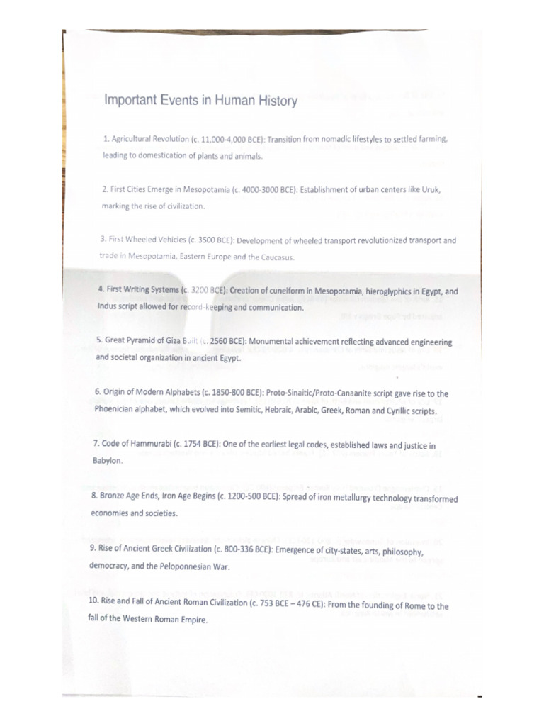 Important Events in Human History | PDF