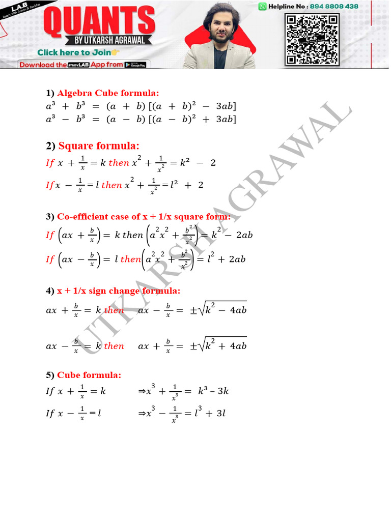 Algebra Cube and Square Formulas | PDF | Quadratic Equation | Mathematics
