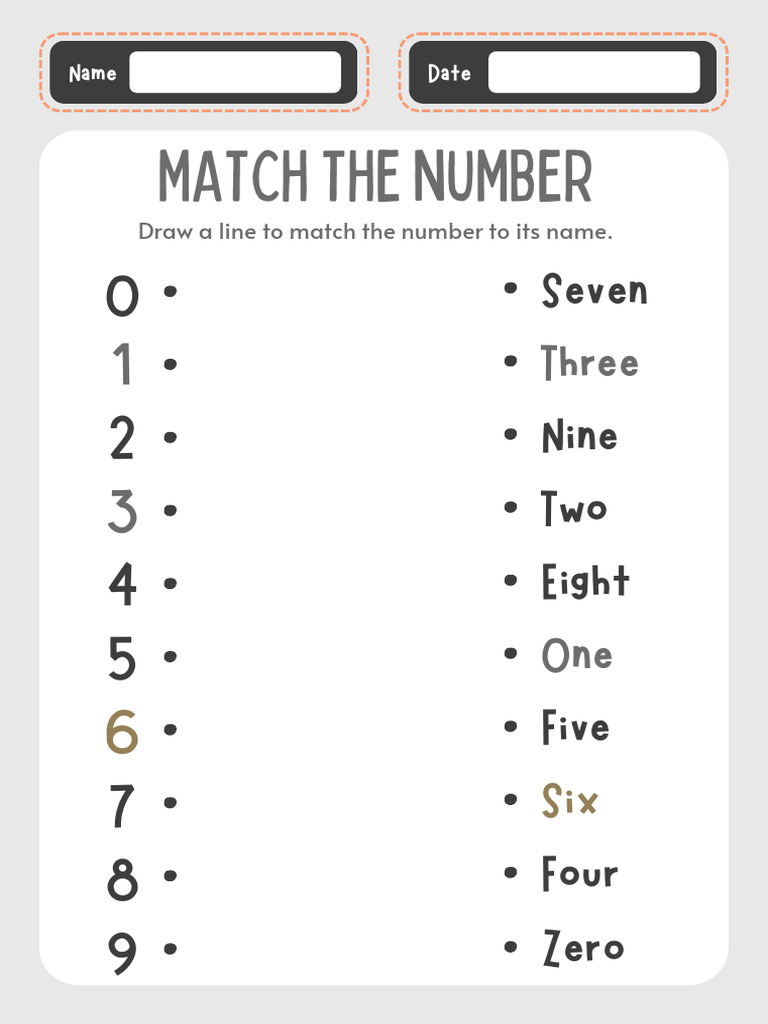 Match The Number Worksheet | PDF