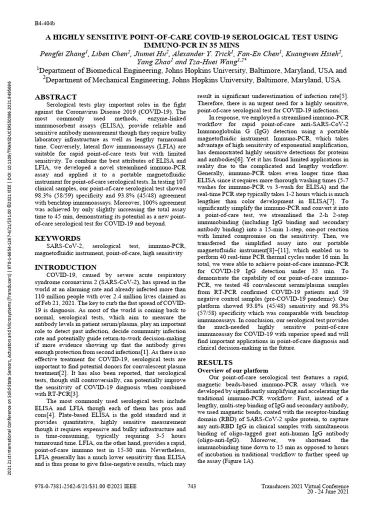 A Highly Sensitive Point-of-Care Covid-19 Serological Test Using Immuno ...