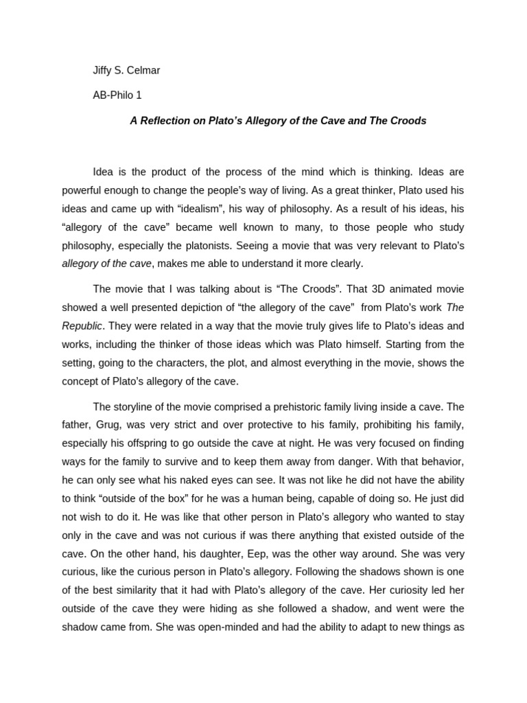 A Reflection On Plato's Allegory of The Cave and The Croods | PDF ...