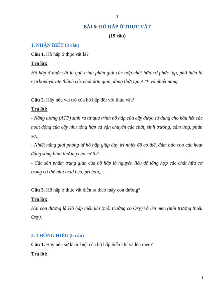 Bai 6 Ho Hap o Thuc Vat 1 | PDF