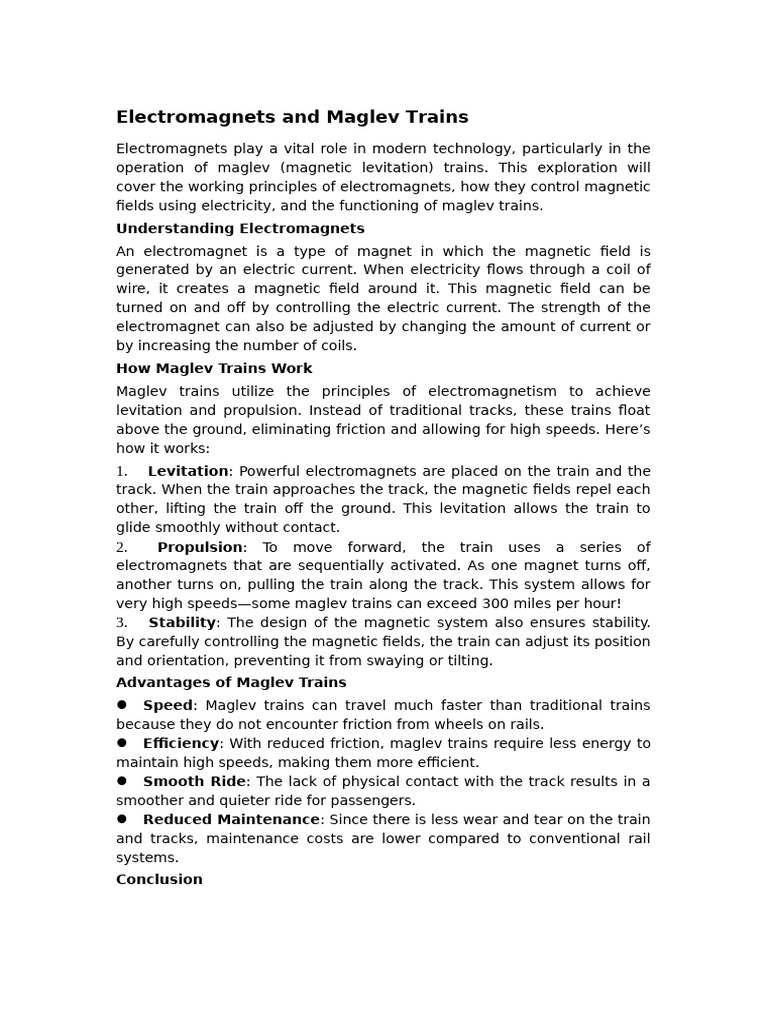 Electromagnets and Maglev Trains | PDF | Train | Propulsion