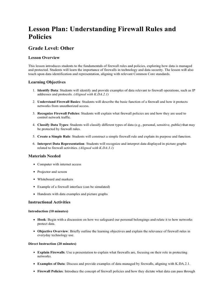Lesson Plan - Understanding Firewall Rules and Policies | PDF ...