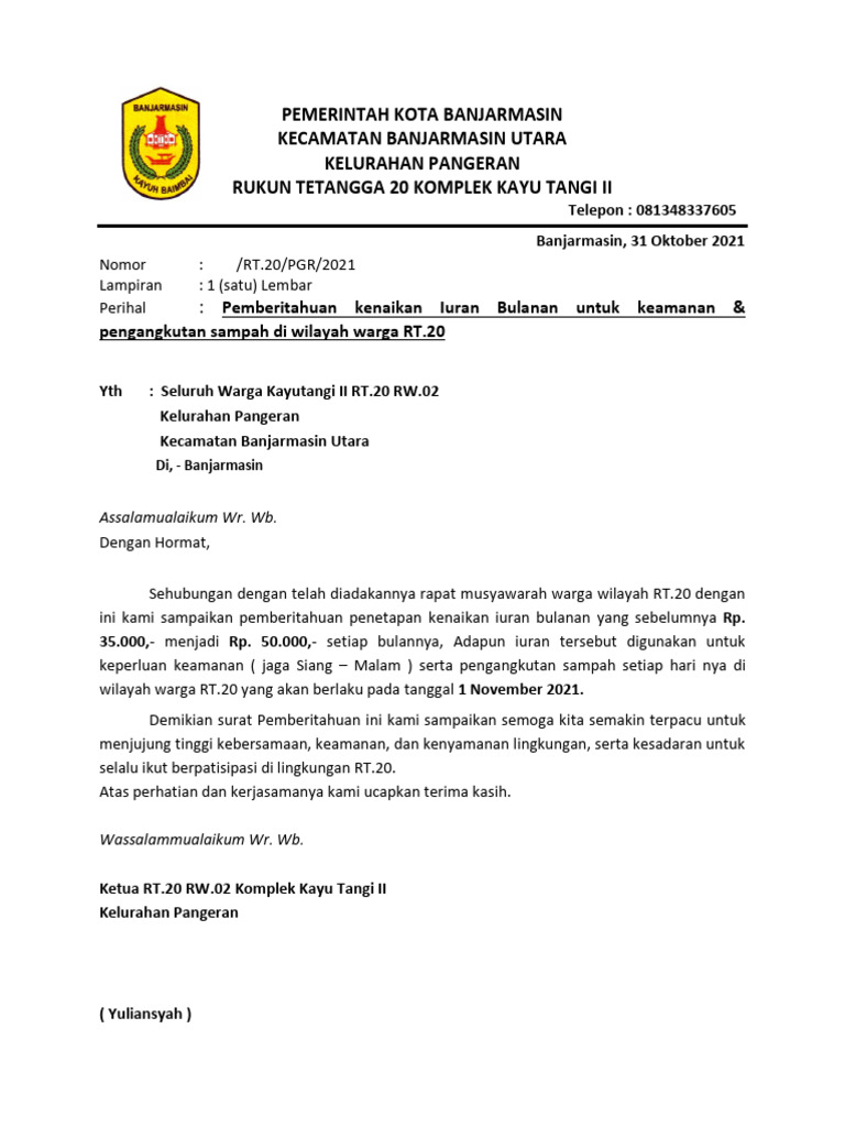 Kenaikan Iuran Warga RT.20 | PDF