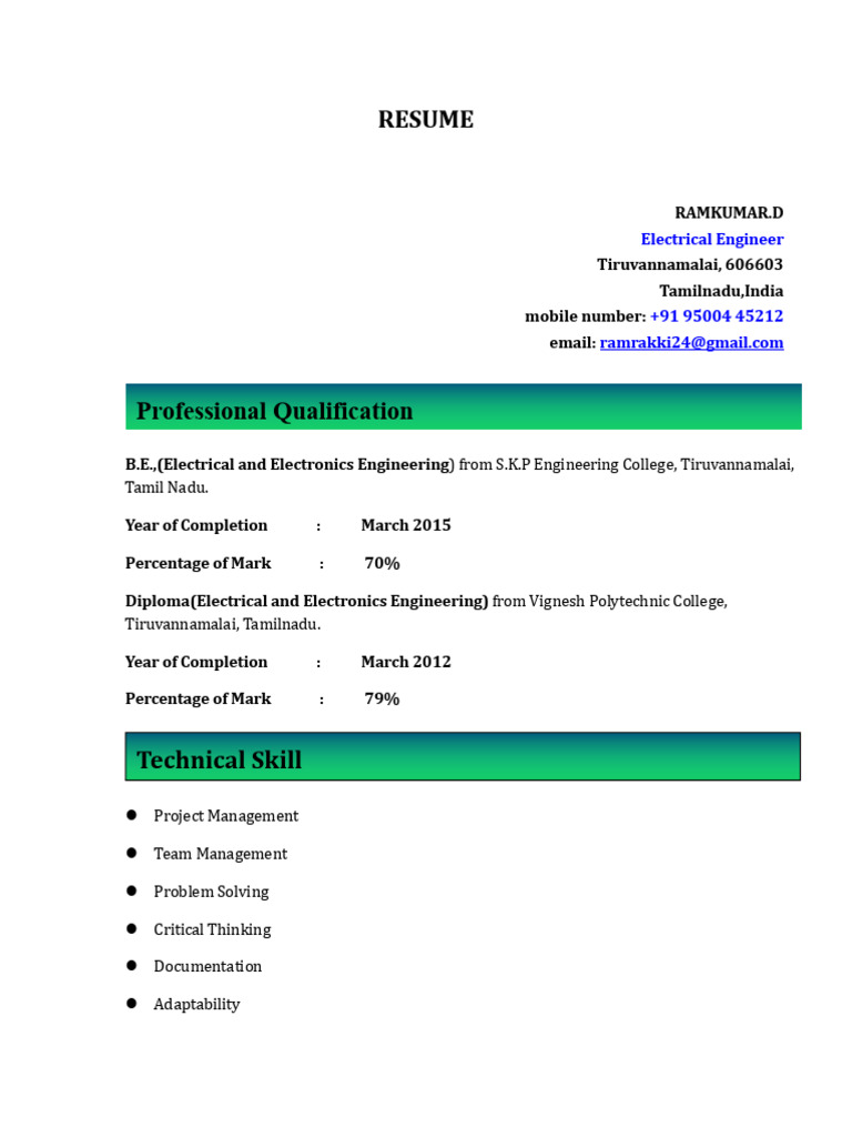 Resume: Professional Qualification | PDF | Transformer | Power Station
