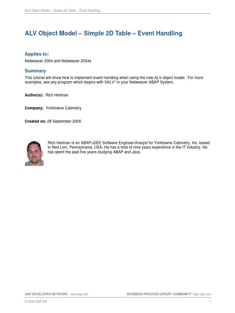 Summary - ALV Object Model - Simple 2D Table - Event Handling | PDF | Software Engineering ...
