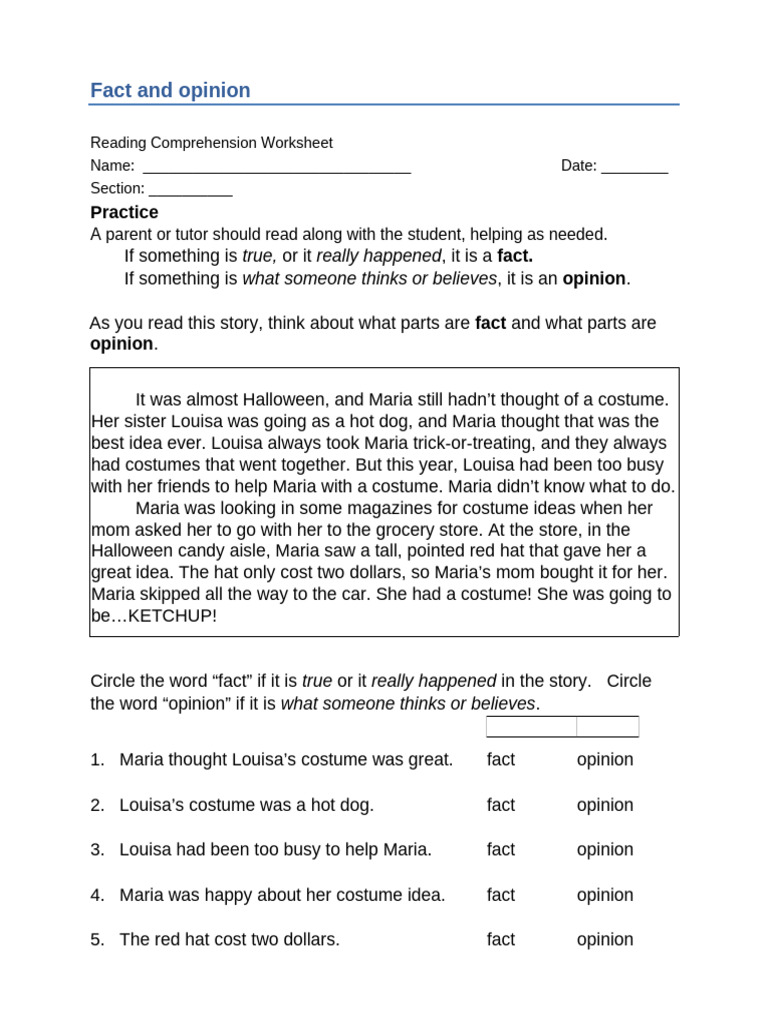 Grade-3-Fact-Opinion - Activity Sheets | PDF