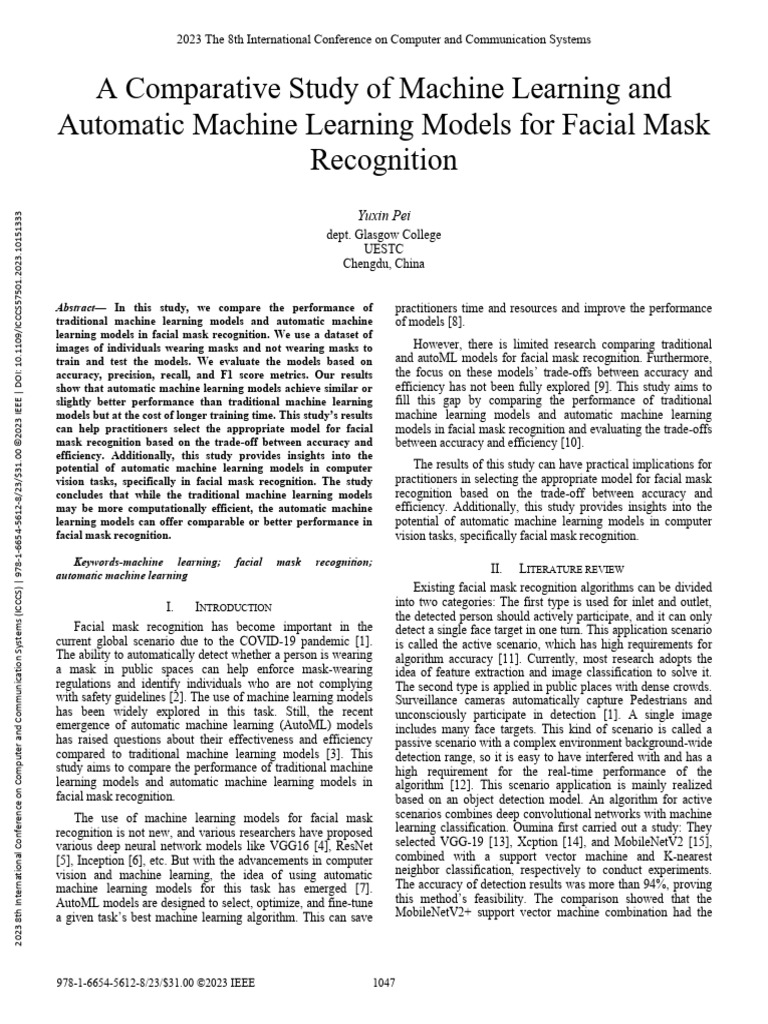 A Comparative Study of Machine Learning and Automatic Machine Learning Models For Facial Mask ...