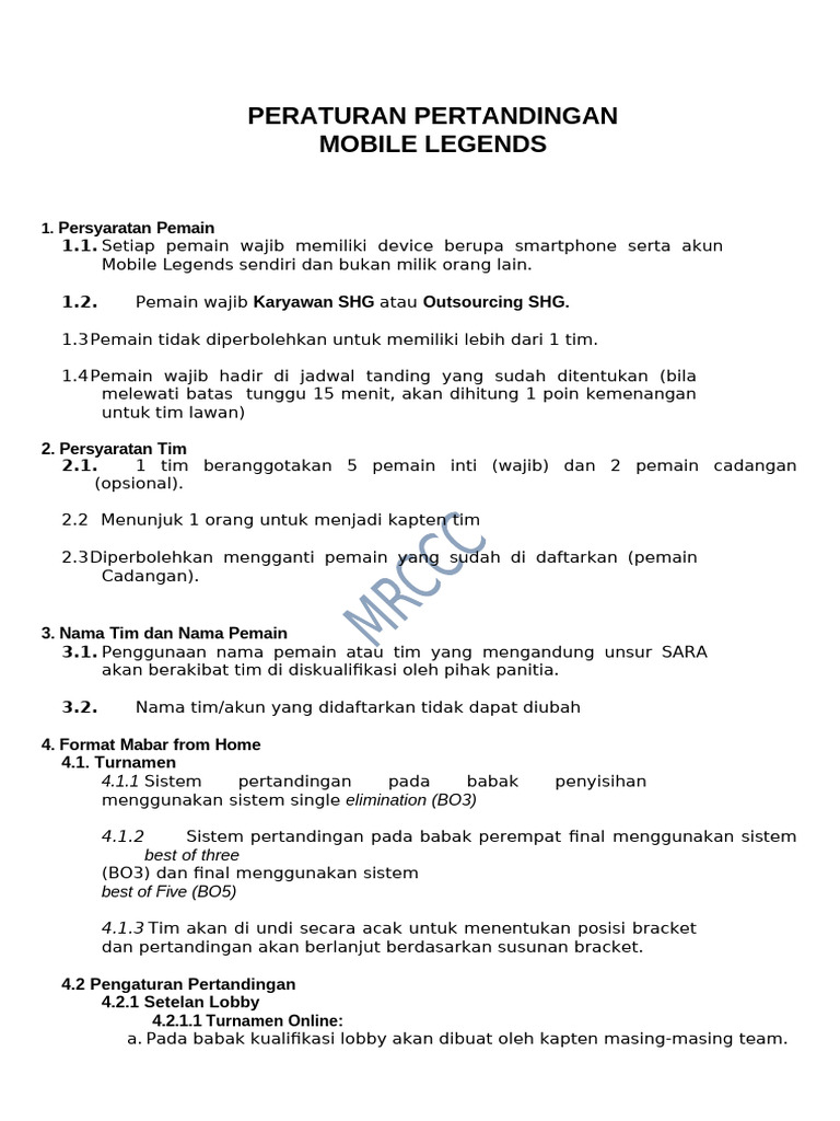 Rules Tournament MLBB Season 3 | PDF