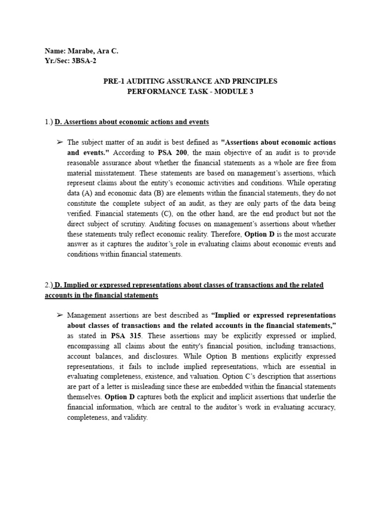 Auditing Assertions and Evidence Explained | PDF | Audit | Financial Statement