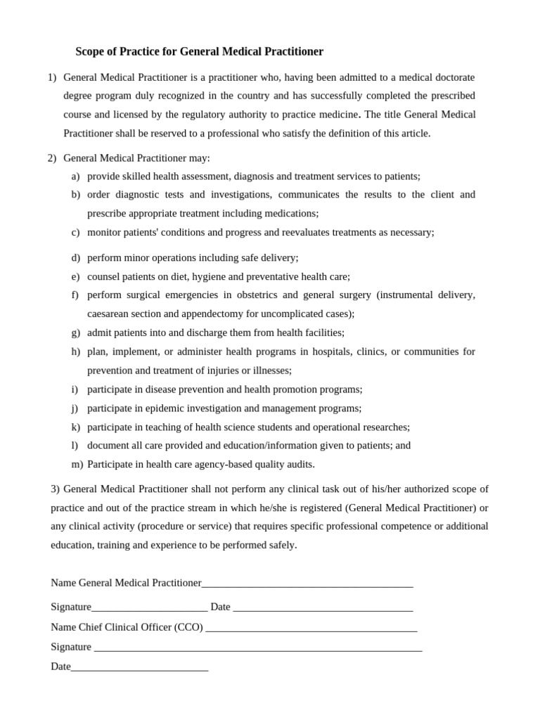 General Medical Practitioner Scope of Practice | PDF | Science ...
