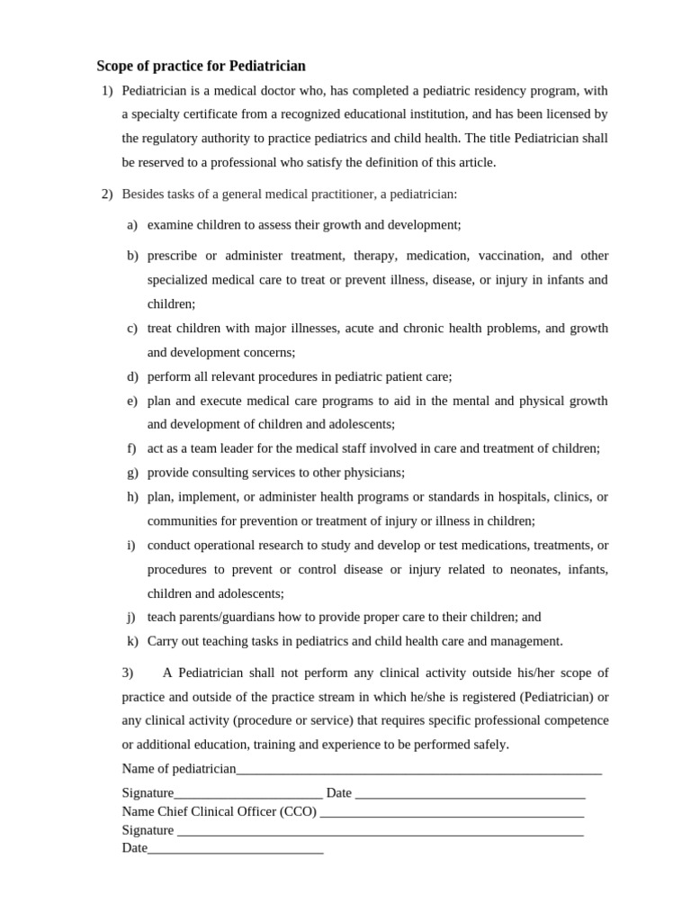 Pediatrician Scope of Practice Explained | PDF