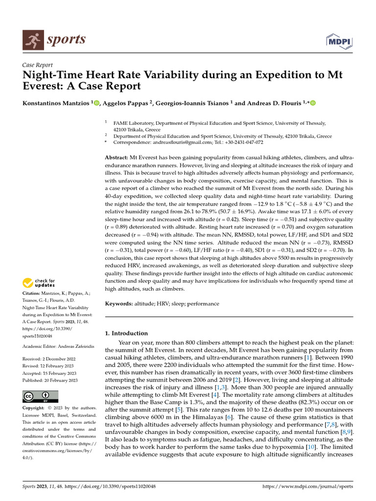 Night-Time Heart Rate Variability During An Expedition To MT Everest: A ...