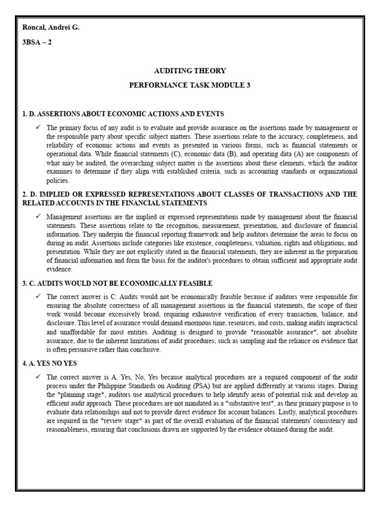 Roncal AudTheoPTModule3 | PDF | Audit | Financial Statement
