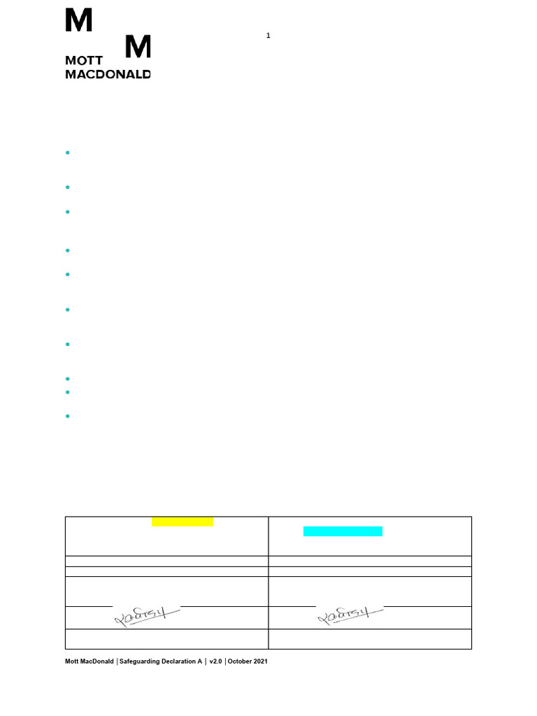 Safeguarding Declaration Form A Clean Copy October 2021 | PDF | Child ...
