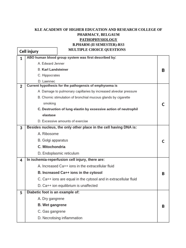 00080155-Pathophysiology MCQs | PDF | Neoplasms | Tuberculosis