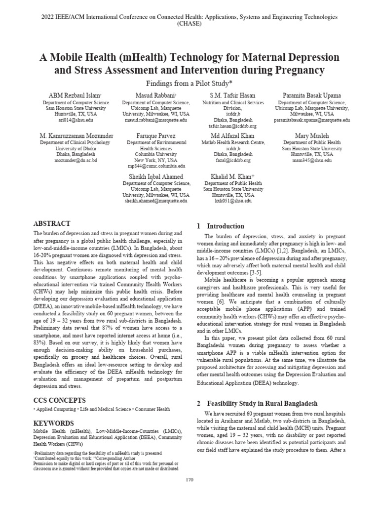A Mobile Health Mhealth Technology For Maternal Depression and Stress ...