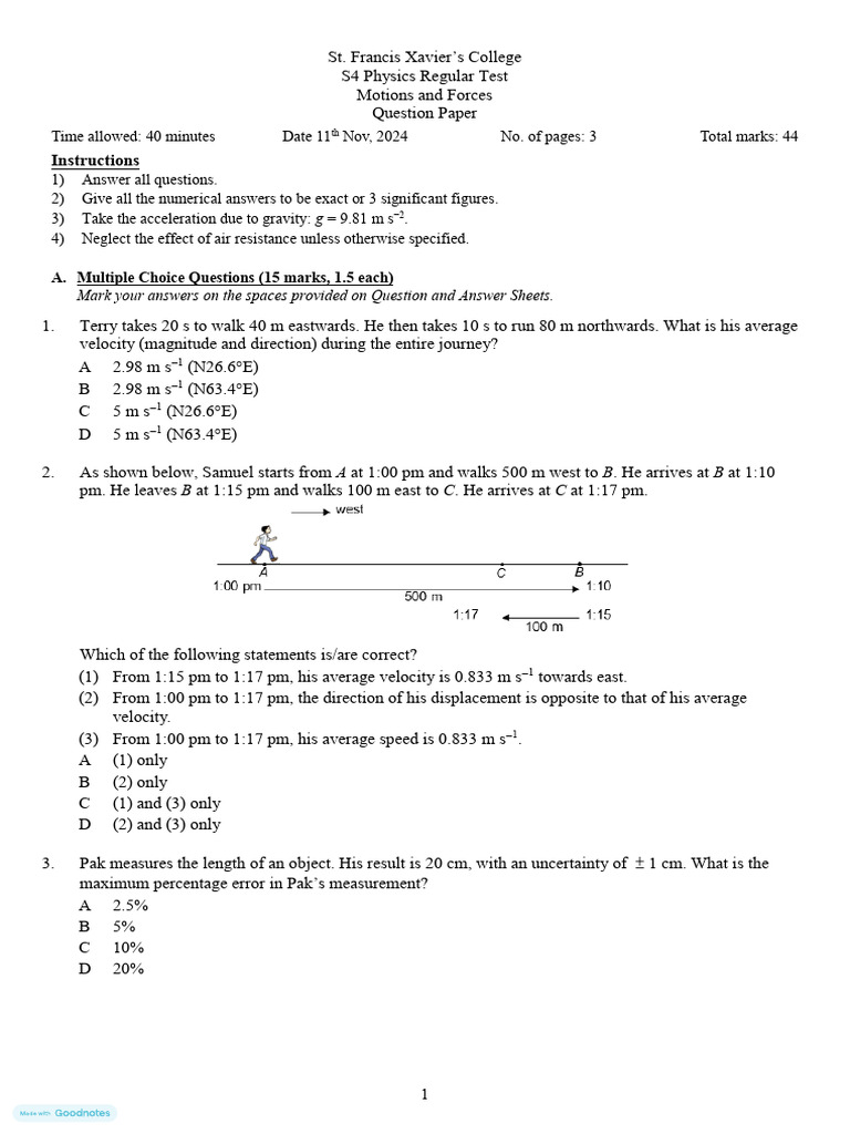 S4 RT Kinematics Force 2024 | PDF | Force | Mass