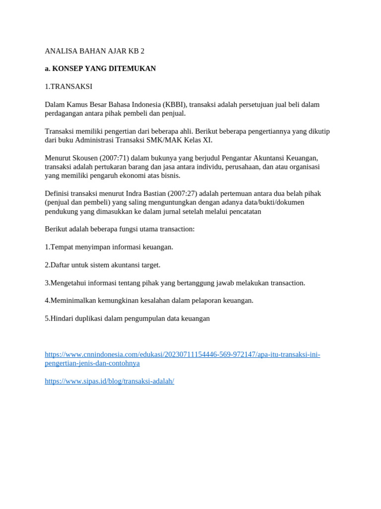 Analisa Bahan Ajar KB 1 | PDF