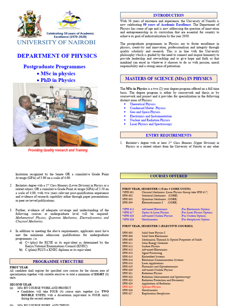 Postgraduate Brochure - 2021 | PDF | Physics | Academic Degree