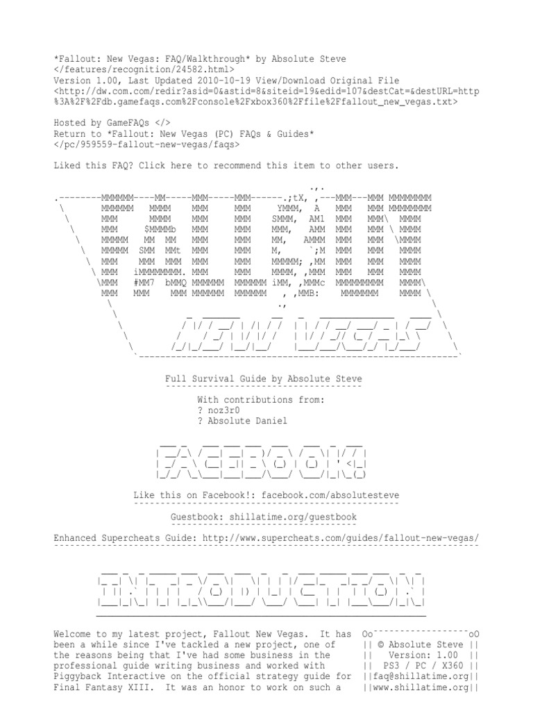 Faqs Fallout New Vegas | PDF | Strategy Guide | Video Games