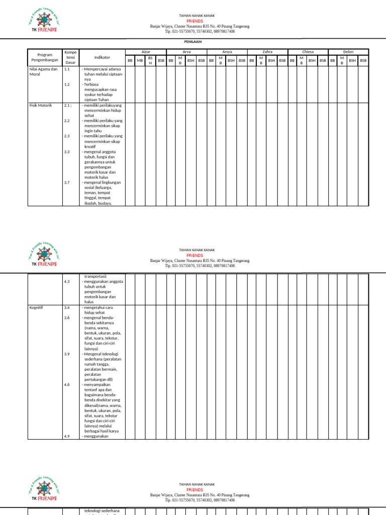 Penilaian TK B Sep b2 | PDF