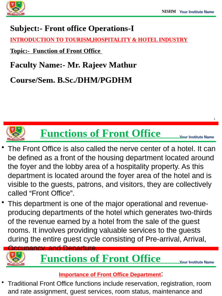 U-1 T-4 Function of Front Office | PDF | Career & Growth