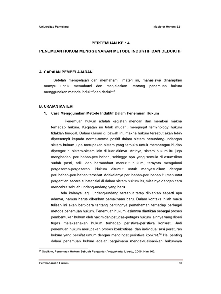 MHK0103 - Pertemuan Ke-4 Penemuan Hukum Menggunakan Metode Induktif Dan ...